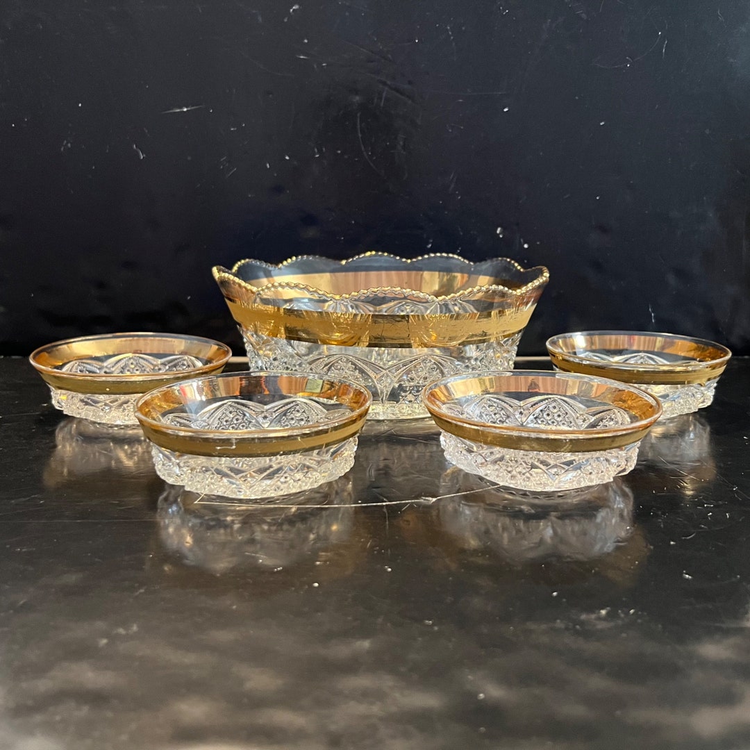 Vintage Duncan Gold Gilded Button Arches Fruit and 4 Berry Bowls Set - Etsy