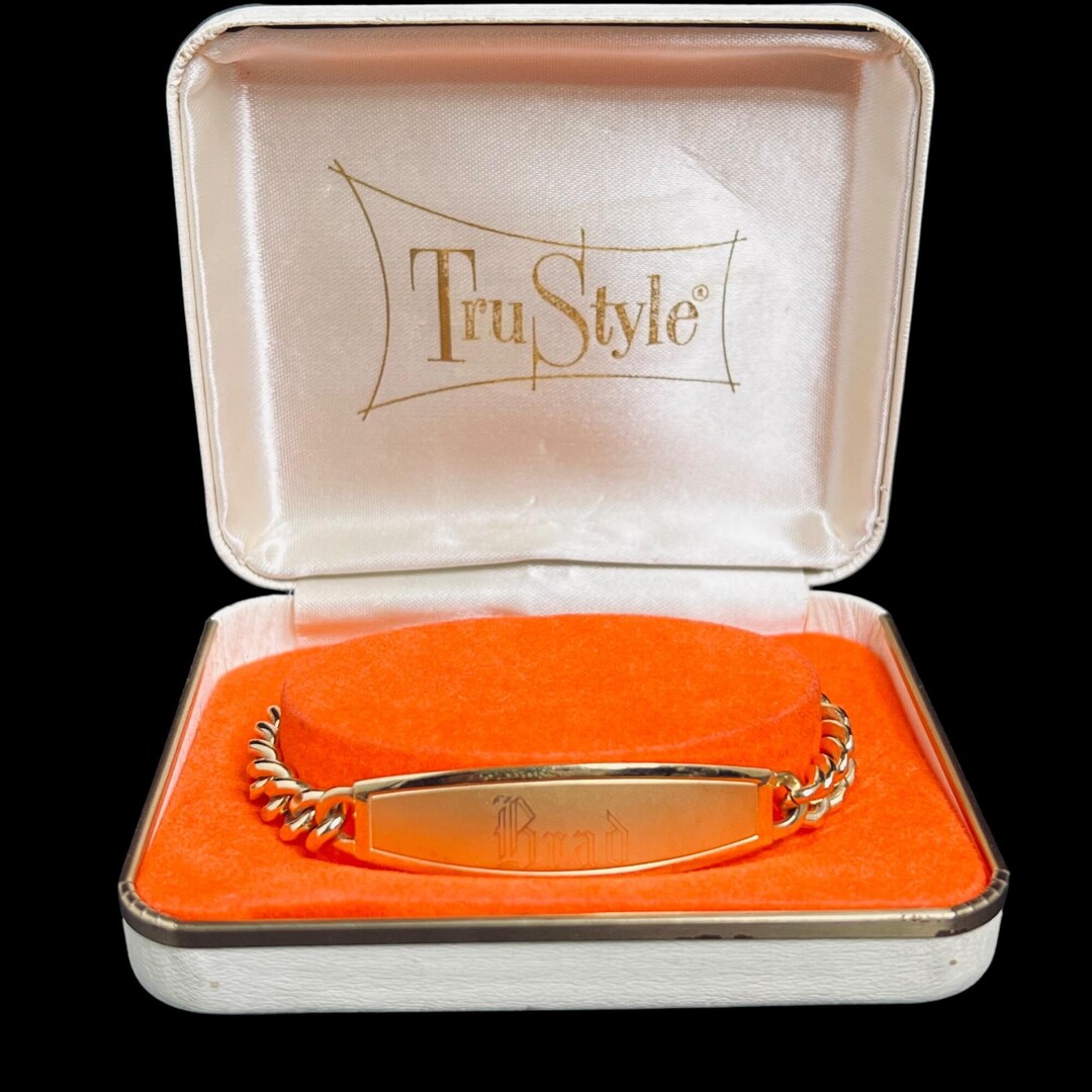 Speidel USA Gold Tone Curb Chain Identity Bracelet - Engraved Brad ...