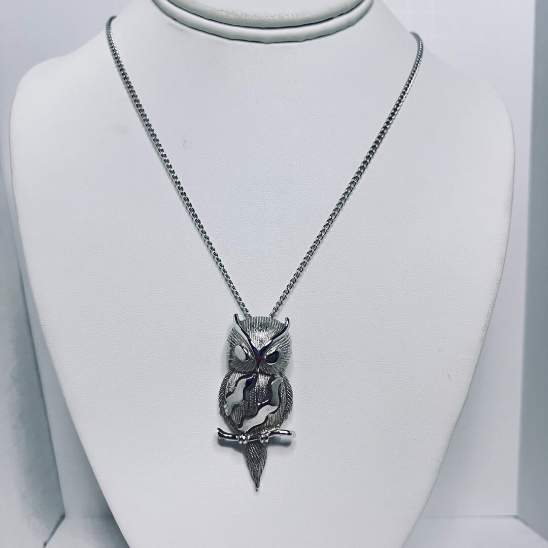 Crown Trifari Silver Tone Curb Chain Necklace With Owl Pendant (5710 ...