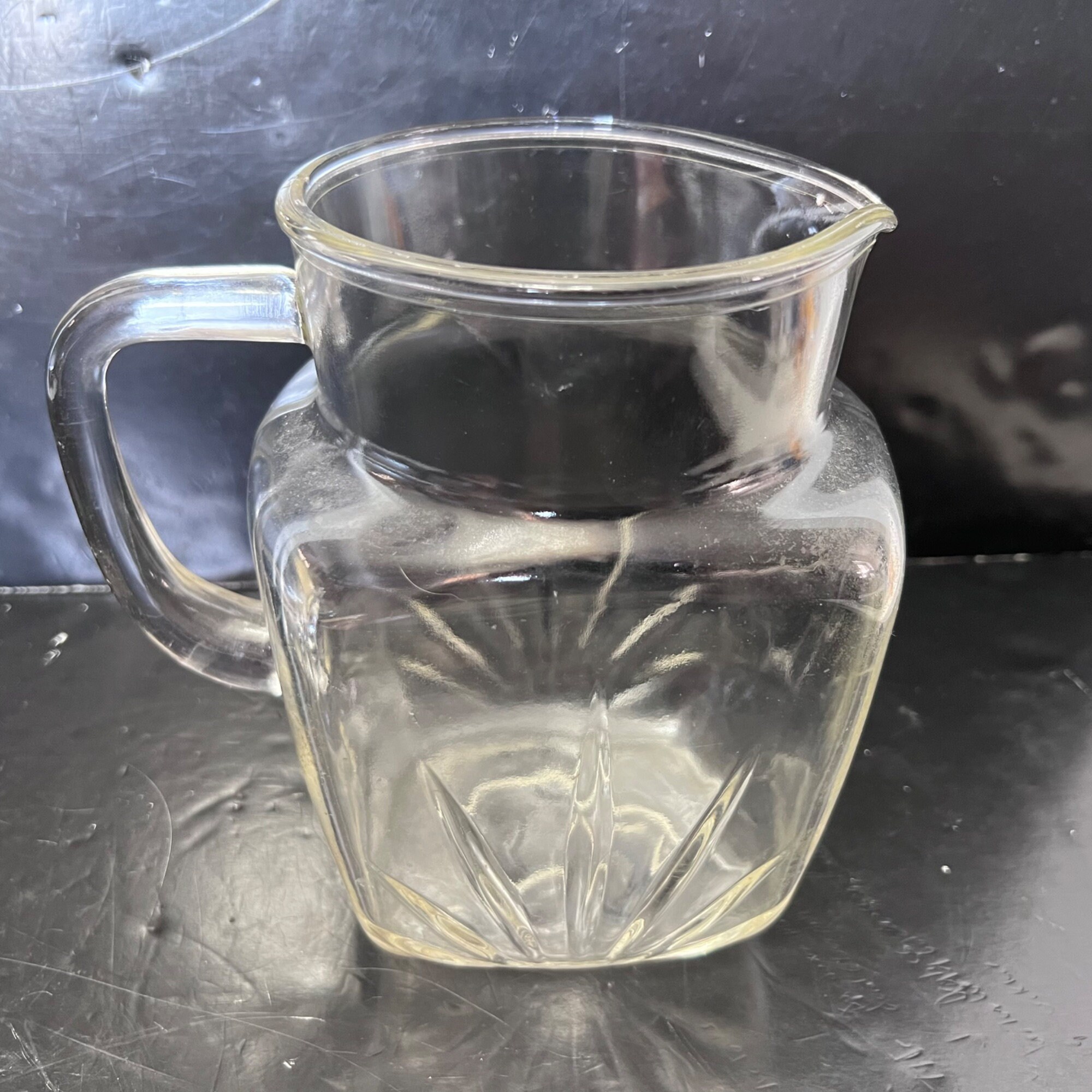 Vintage Federal Glass Clear Square Glass Sunburst Pitcher W/ Star on ...