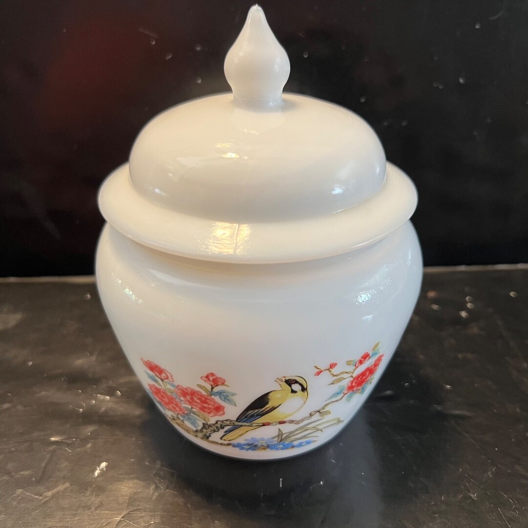 Vintage Avon Milk Glass Ginger Jar W/ Gold Finch and Flowers - Etsy
