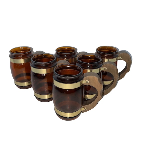 Vintage Set of 6 Siesta Ware Amber Glass Mugs With Wooden - Etsy