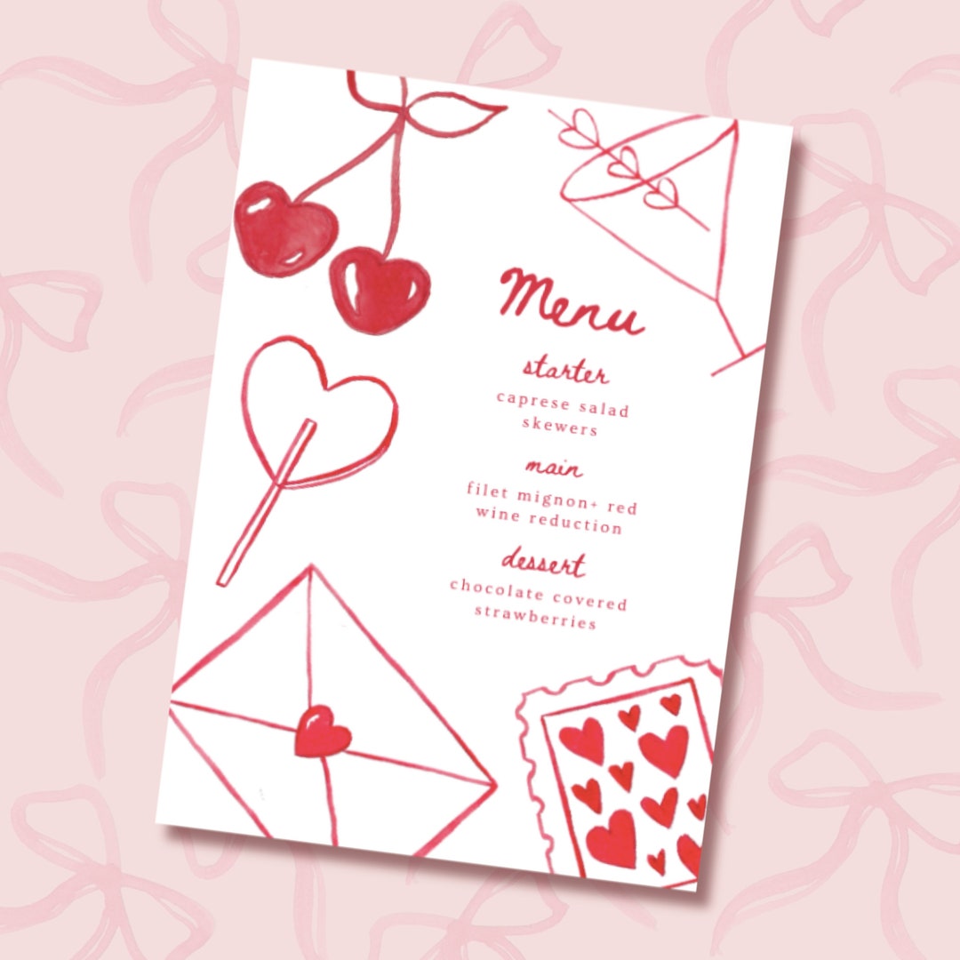 MENU COQUETTE VALENTINES Editable Canva Template | Hand Drawn ...