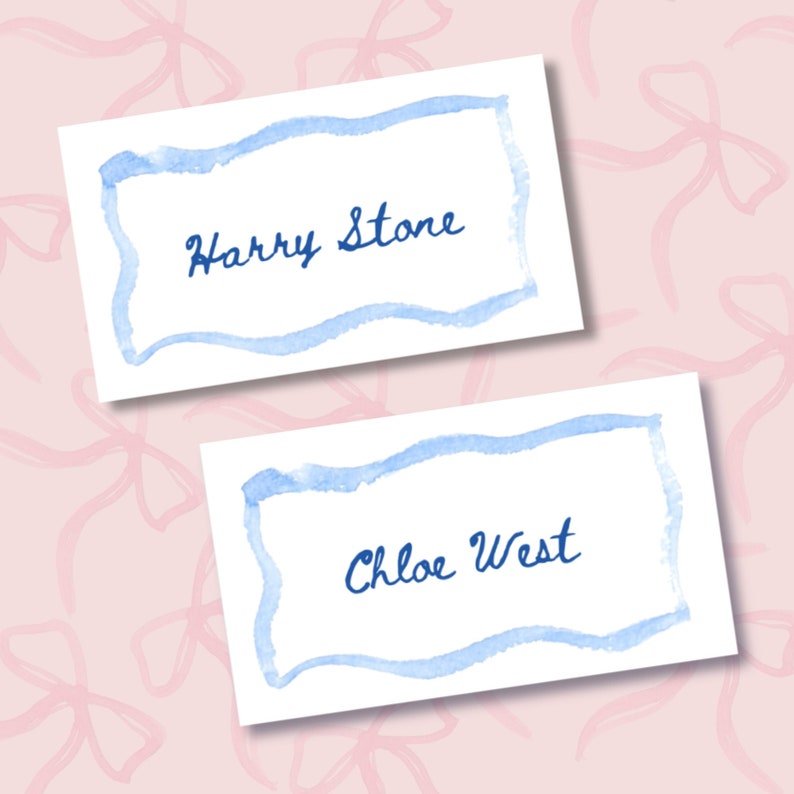 PLACE CARDS BLUE Wavy Editable Canva Template | Hand Drawn ...