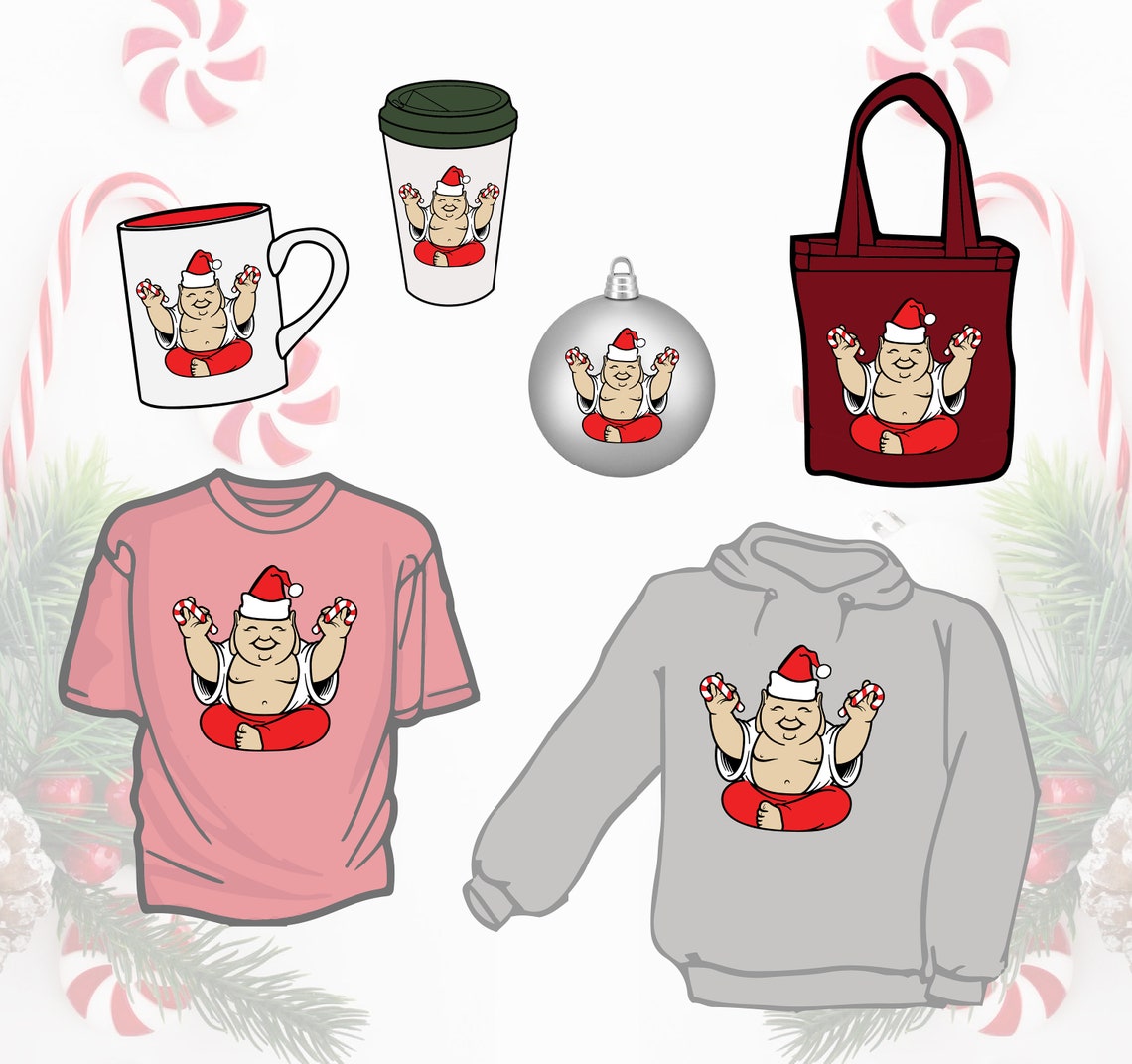 Buddha Santa, Meditating, Candy Canes, Peppermint, Christmas, Festive ...