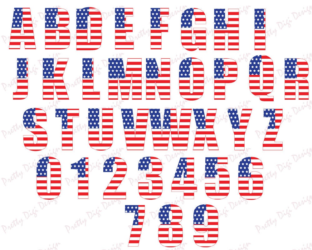 American Flag Alphabet Clipart Stars and Stripes Letters - Etsy