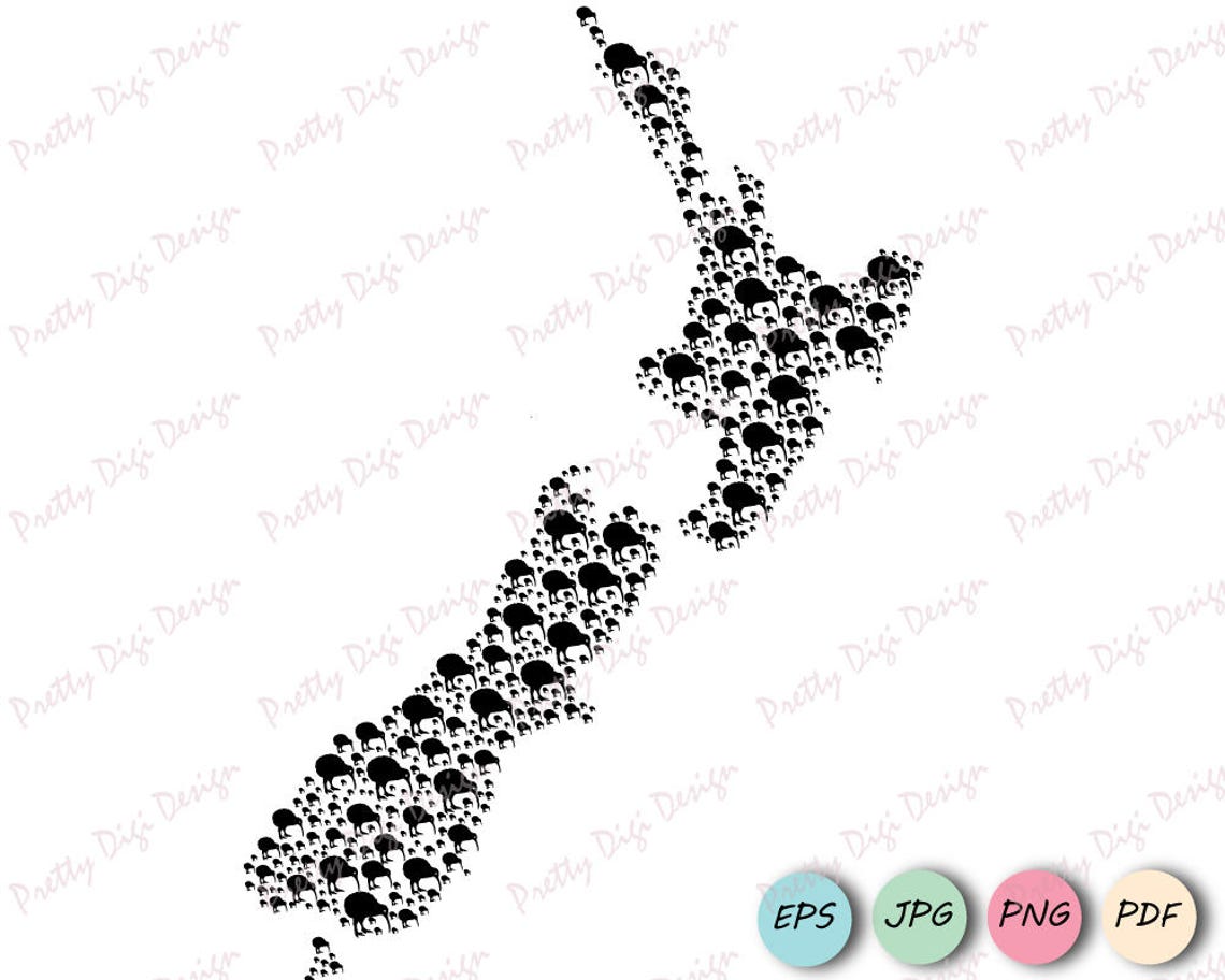 Digital New Zealand Kiwi Bird Map Jpg Png Eps Svg Dxf - Etsy