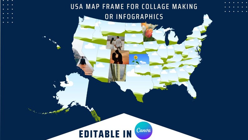 Editable USA Map With States Canva Frame - Etsy