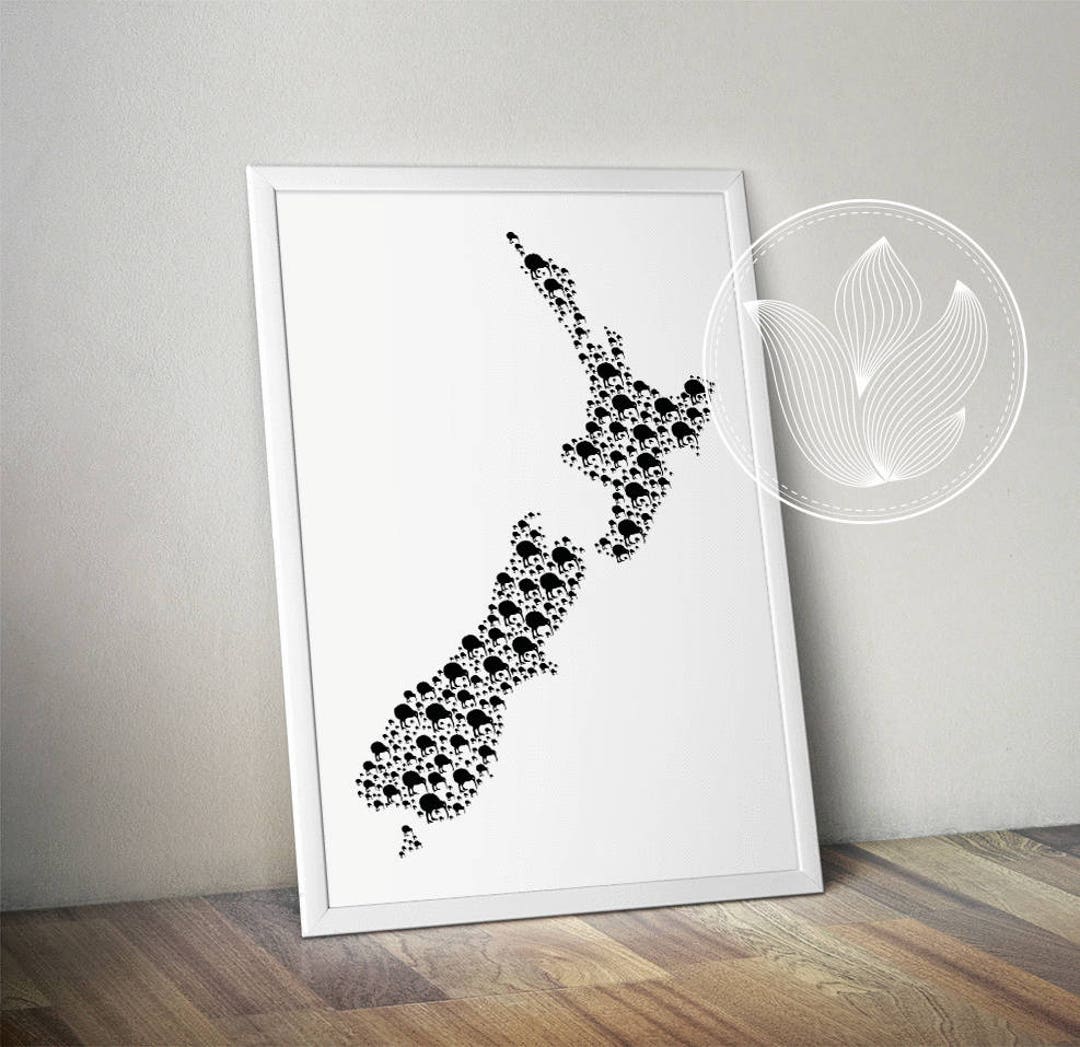 Digital New Zealand Kiwi Bird Map Jpg Png Eps Svg Dxf - Etsy