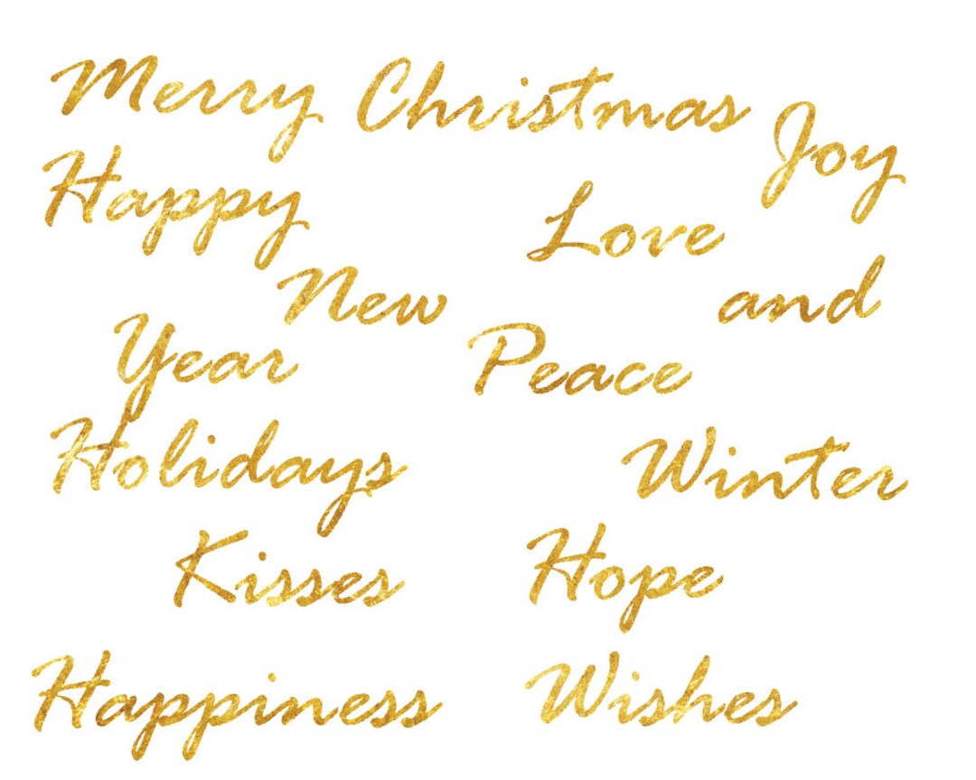 Christmas Gold Words Clipart, Christmas Clip Art, Digital Word Overlay ...