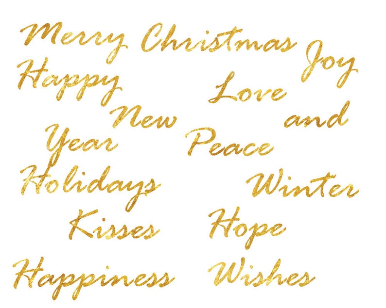 Christmas Gold Words Clipart Christmas Clip Art Digital Word - Etsy