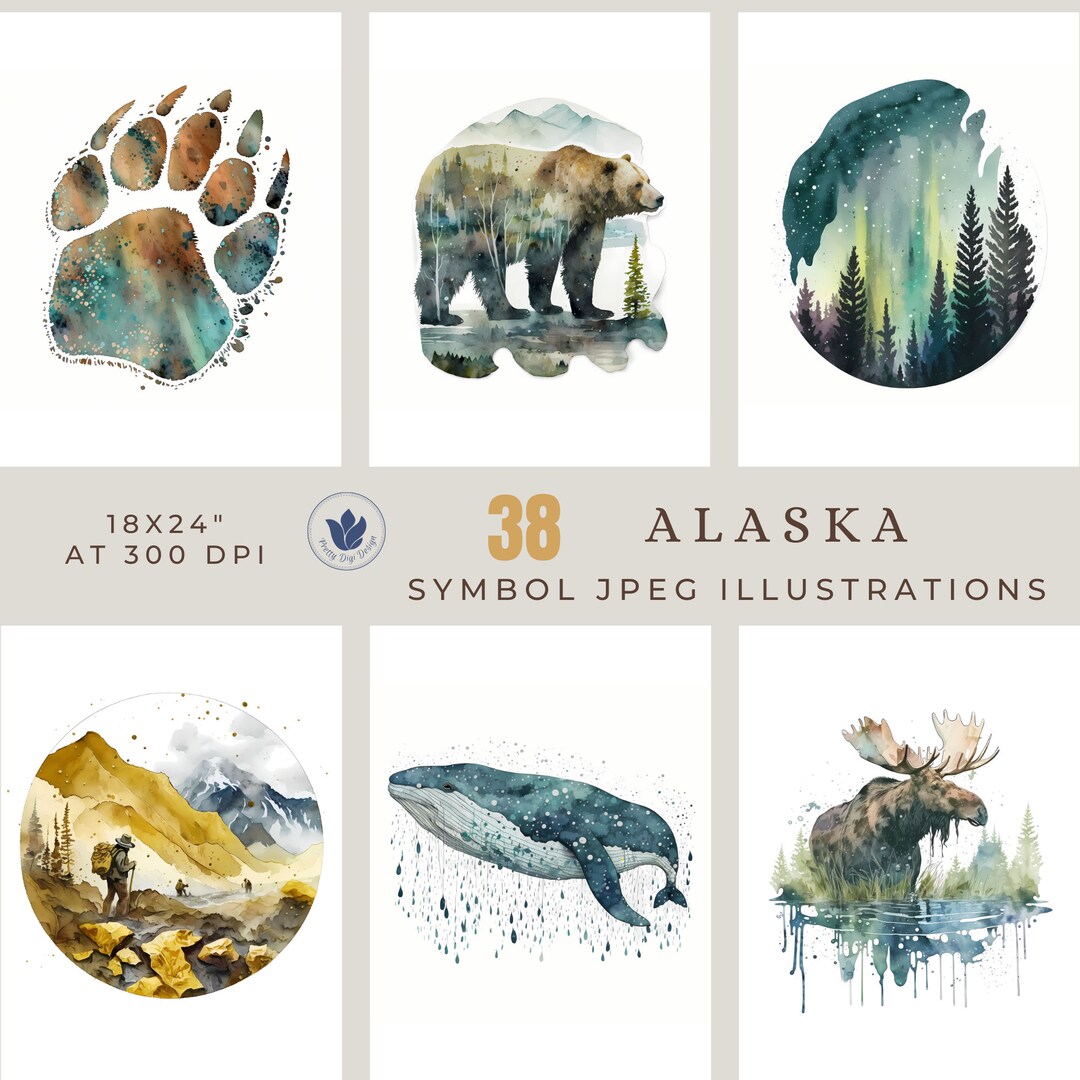 Alaska Symbol Illustrations 38 Jpeg Files - Etsy