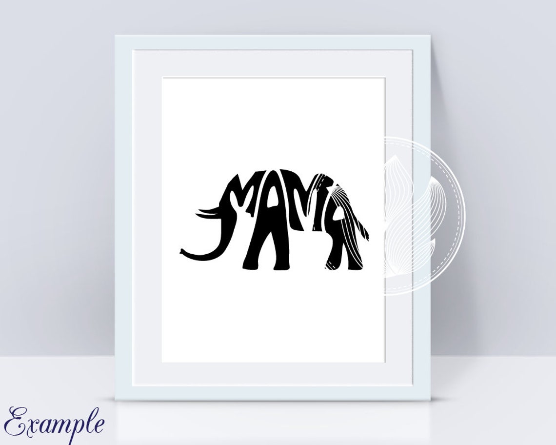 Mama Elephant Word Art Mama Elephant Eps Png Svg Dxf | Etsy