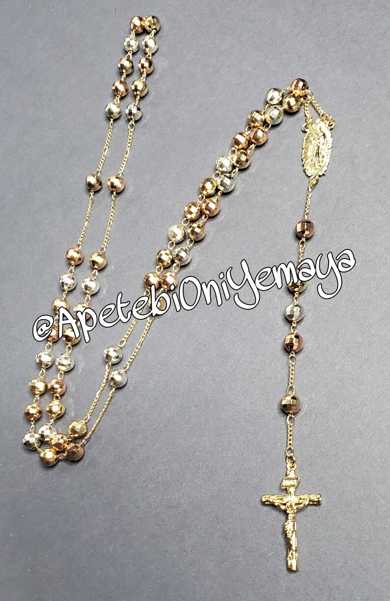 Gold Plated Tri-color Virgin Mary Rosary Necklace Virgen Guadalupe ...