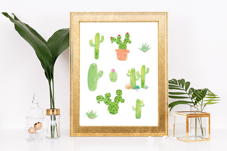 Watercolor Cactus Print, Cactus Art Printable, Succulents, Wall Decor ...
