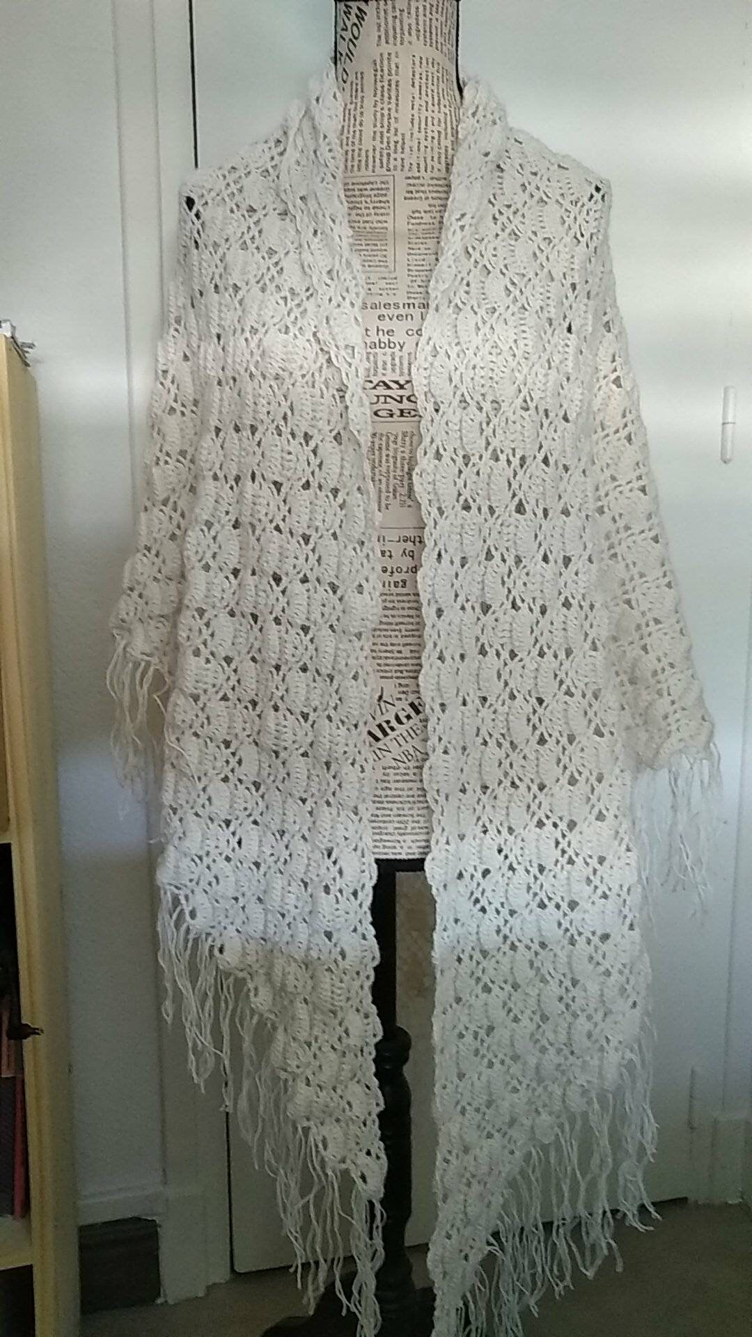 Châle blanc écru pure laine d'alpaga surfine fait-main au crochet pour ...