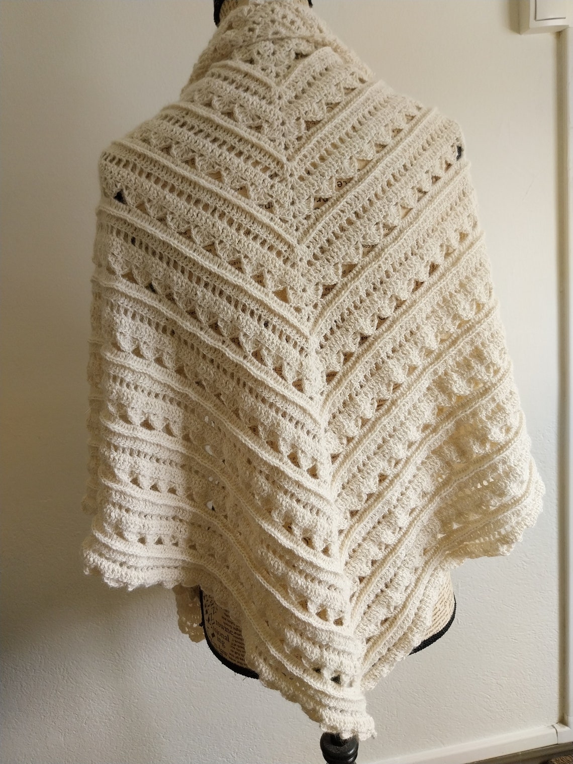 Shawl Stole Scarf Chunky White Pure Alpaca Wool Openwork Lace With ...