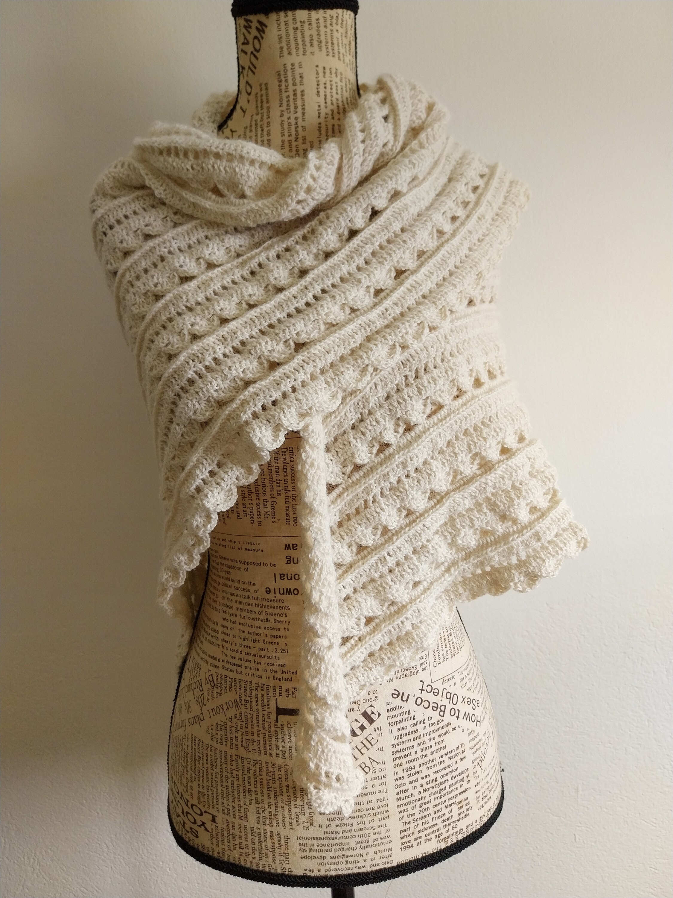 Shawl Stole Scarf Chunky White Pure Alpaca Wool Openwork Lace With ...