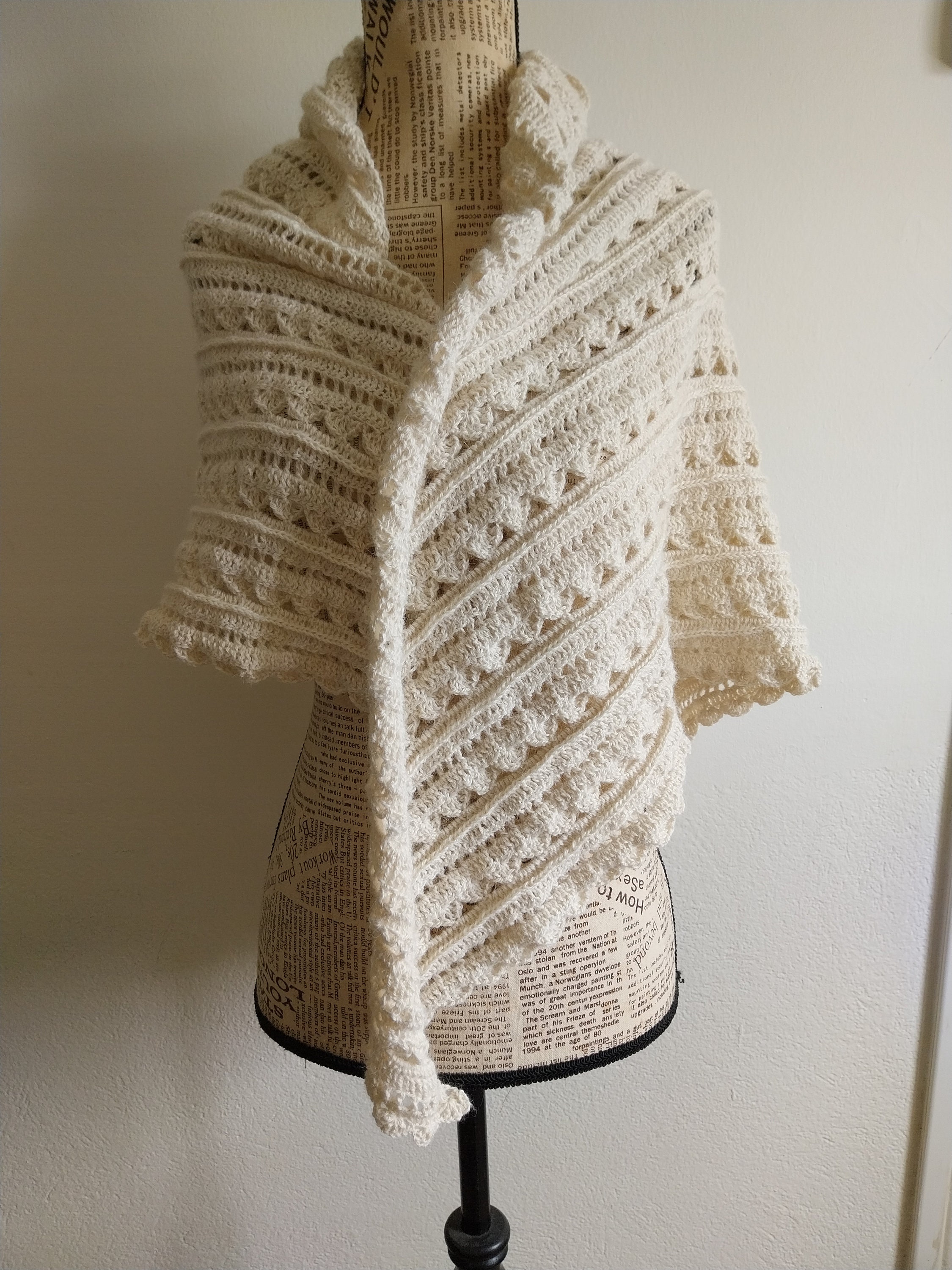 Shawl Stole Scarf Chunky White Pure Alpaca Wool Openwork Lace With ...
