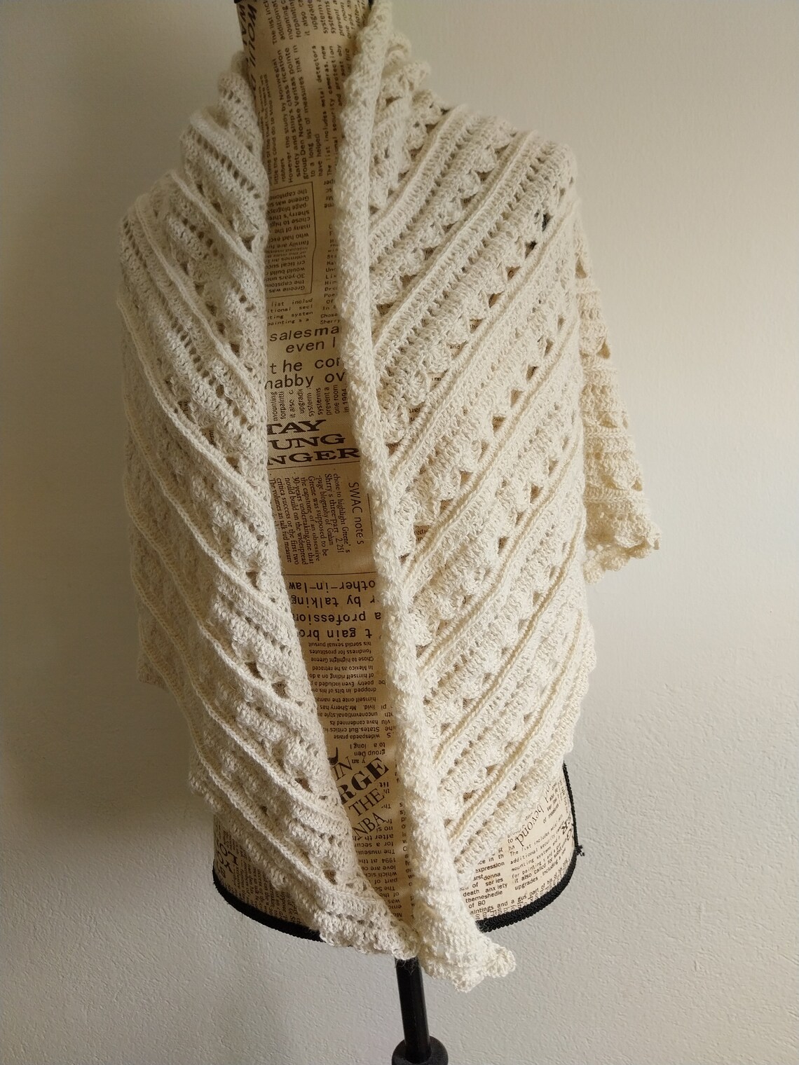Shawl Stole Scarf Chunky White Pure Alpaca Wool Openwork Lace With ...