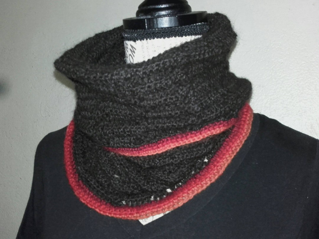 Snood With Fine Black Collar, Pure Wool, Fancy Patterns, Colorful Red ...