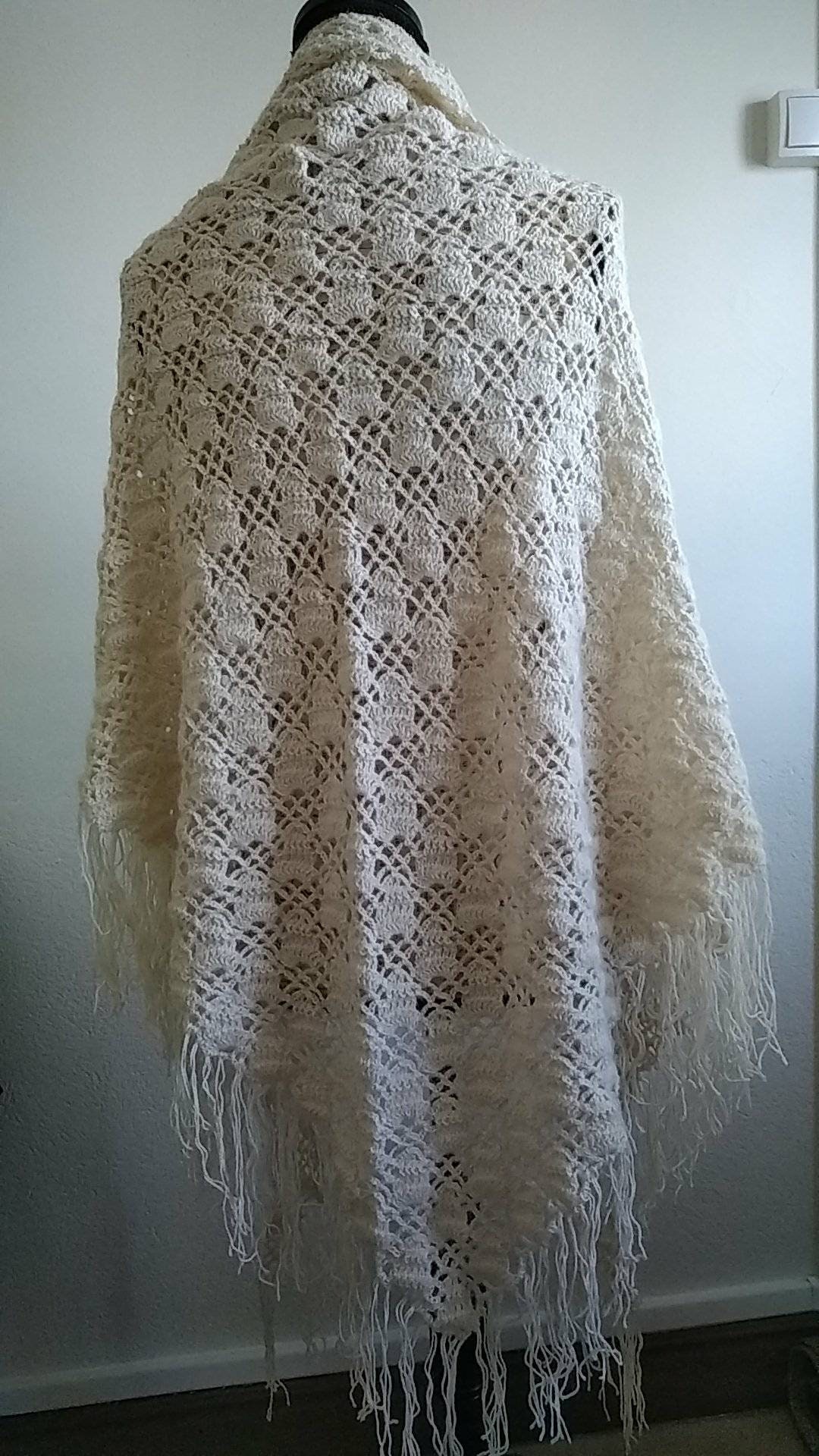 Châle blanc écru pure laine d'alpaga surfine fait-main au crochet pour ...