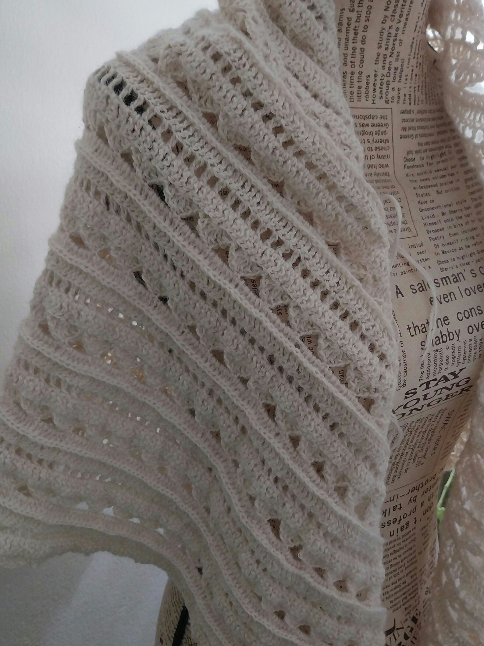 Shawl Stole Scarf Chunky White Pure Alpaca Wool Openwork Lace With ...