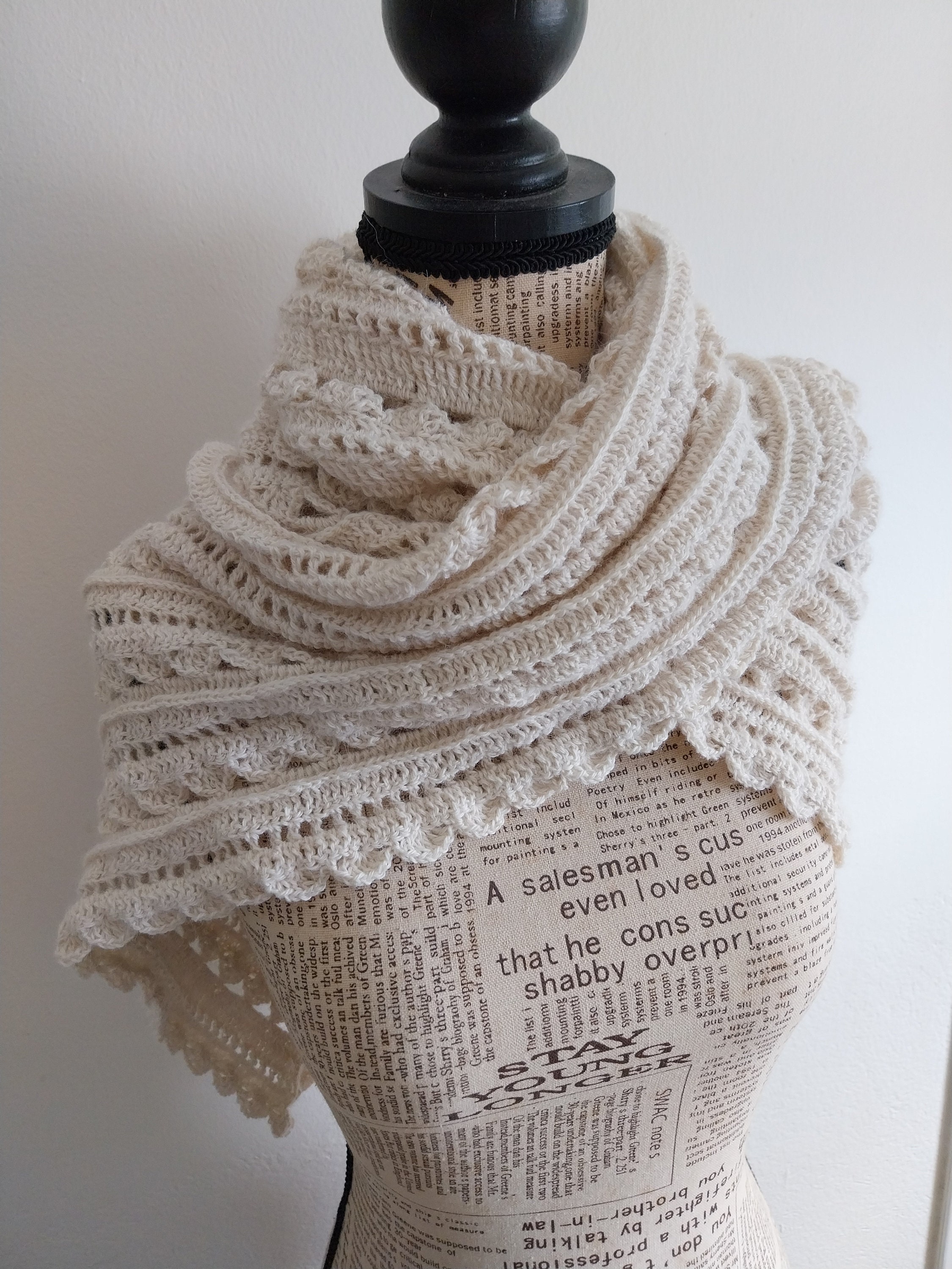 Shawl Stole Scarf Chunky White Pure Alpaca Wool Openwork Lace With ...