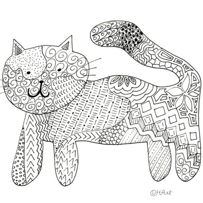 Zentangle Cat - Etsy