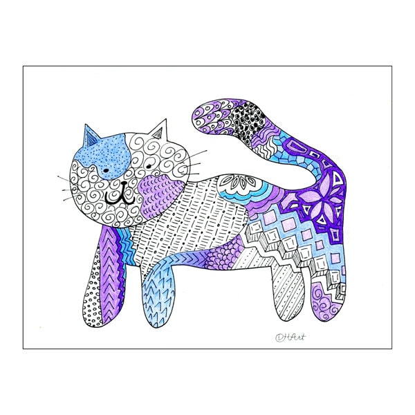 Zentangle Cat Coloring Page to Print and Color - Etsy