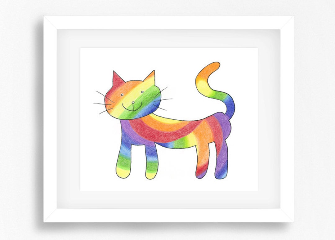 Rainbow Cat Art Print - Etsy