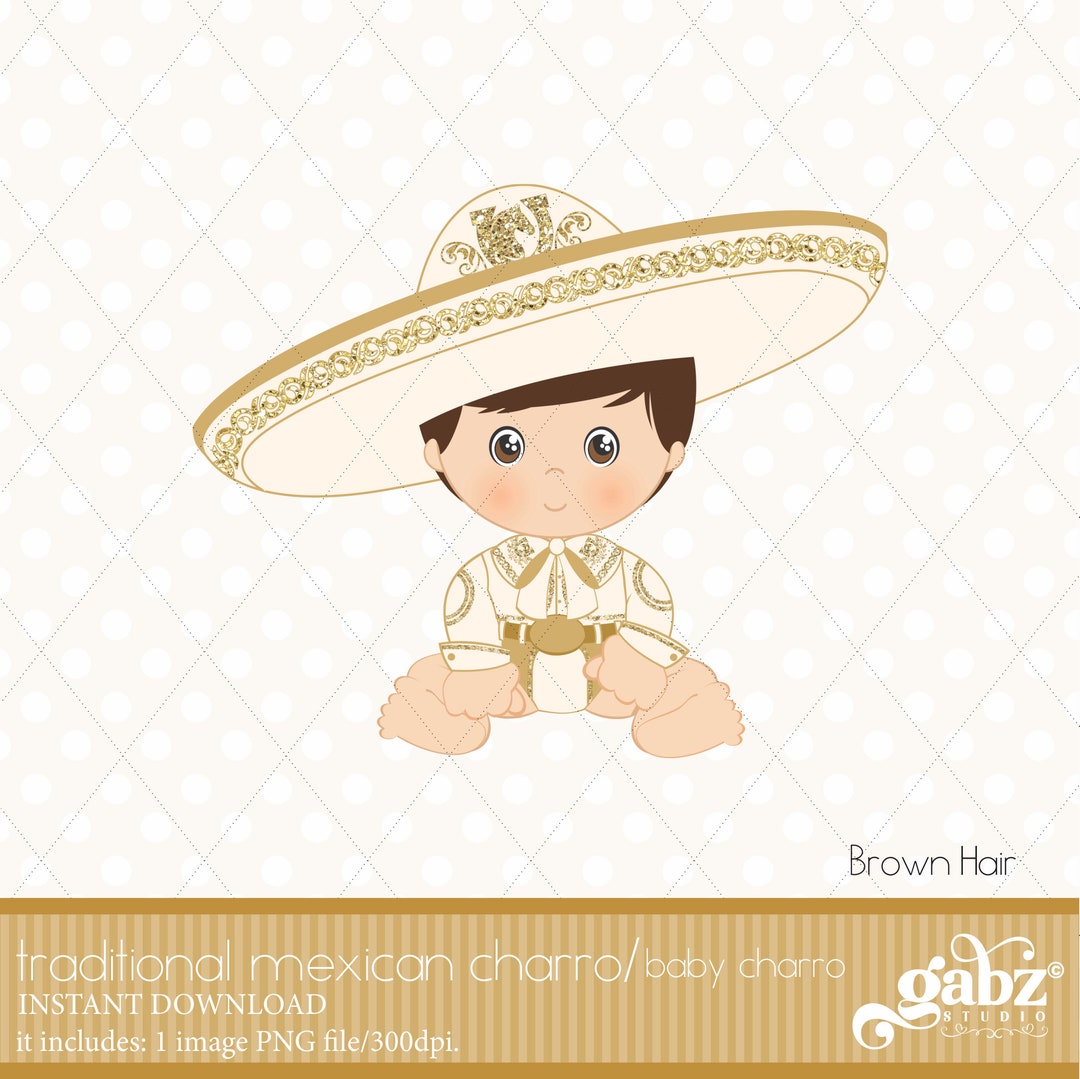 Baby Charro, Brown Hair, Mexican Folklore, Clipart, Gold Glitter, Aztec ...