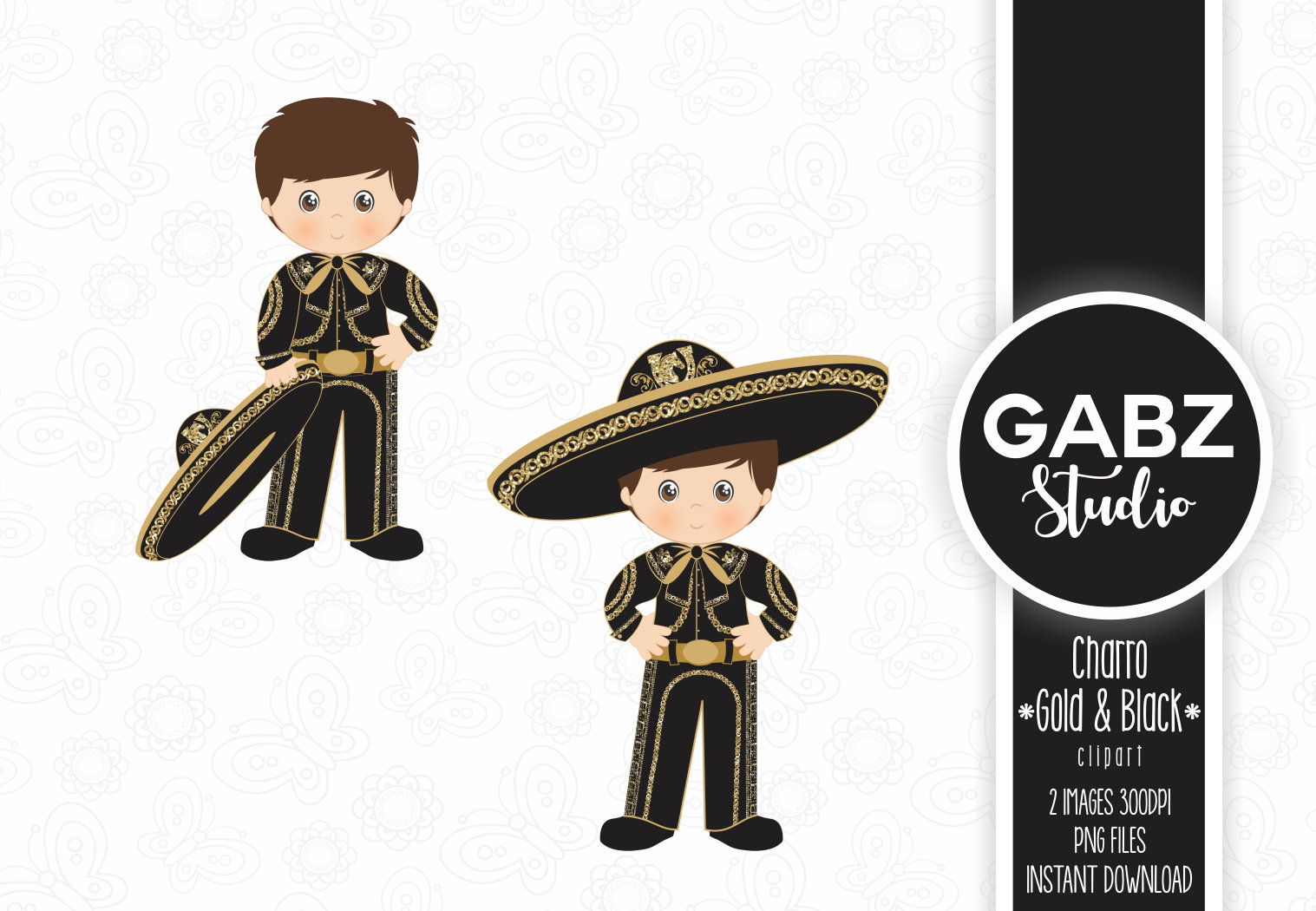 Charro Oro y Negro Folclore Mexicano Clipart Charro Negro | Etsy
