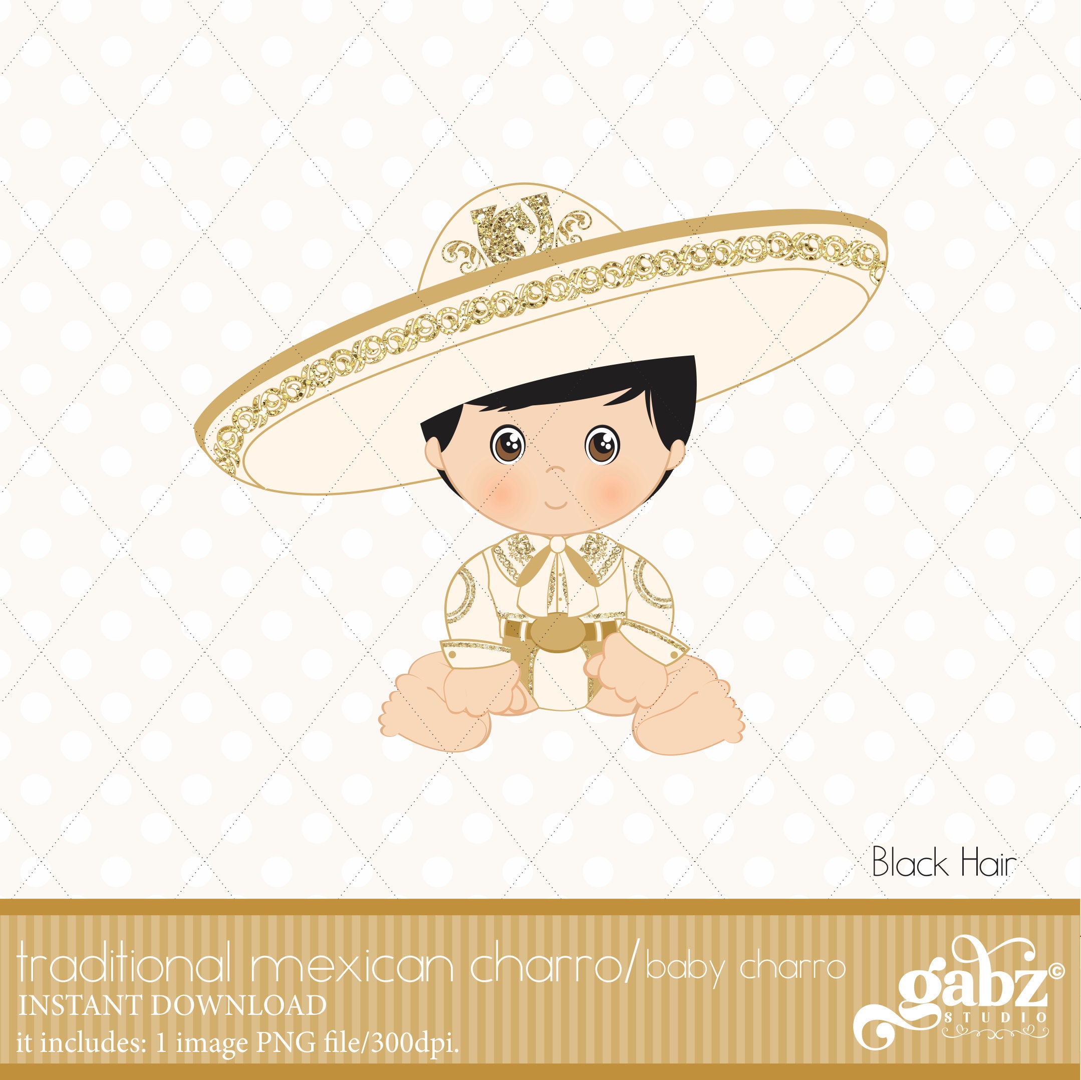 Baby Charro Black Hair Mexican Folklore Clipart Gold - Etsy