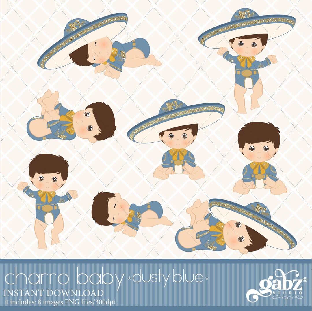 Baby Charro, Dusty Blue and Gold, Baptism, Clipart, Mexican, Fiesta ...