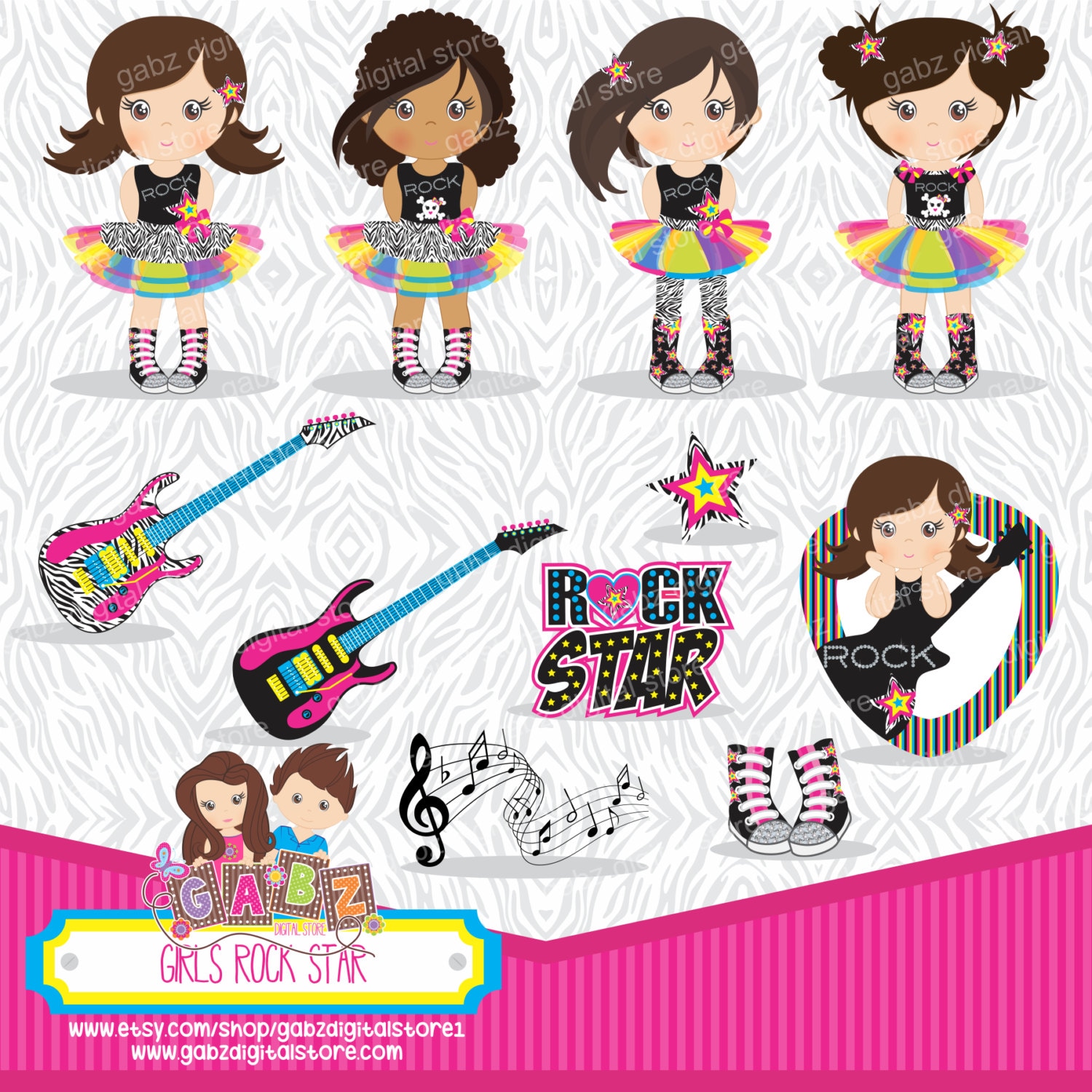 Girl Rock Star Party Girls Birthday Clipart Frames Rock - Etsy