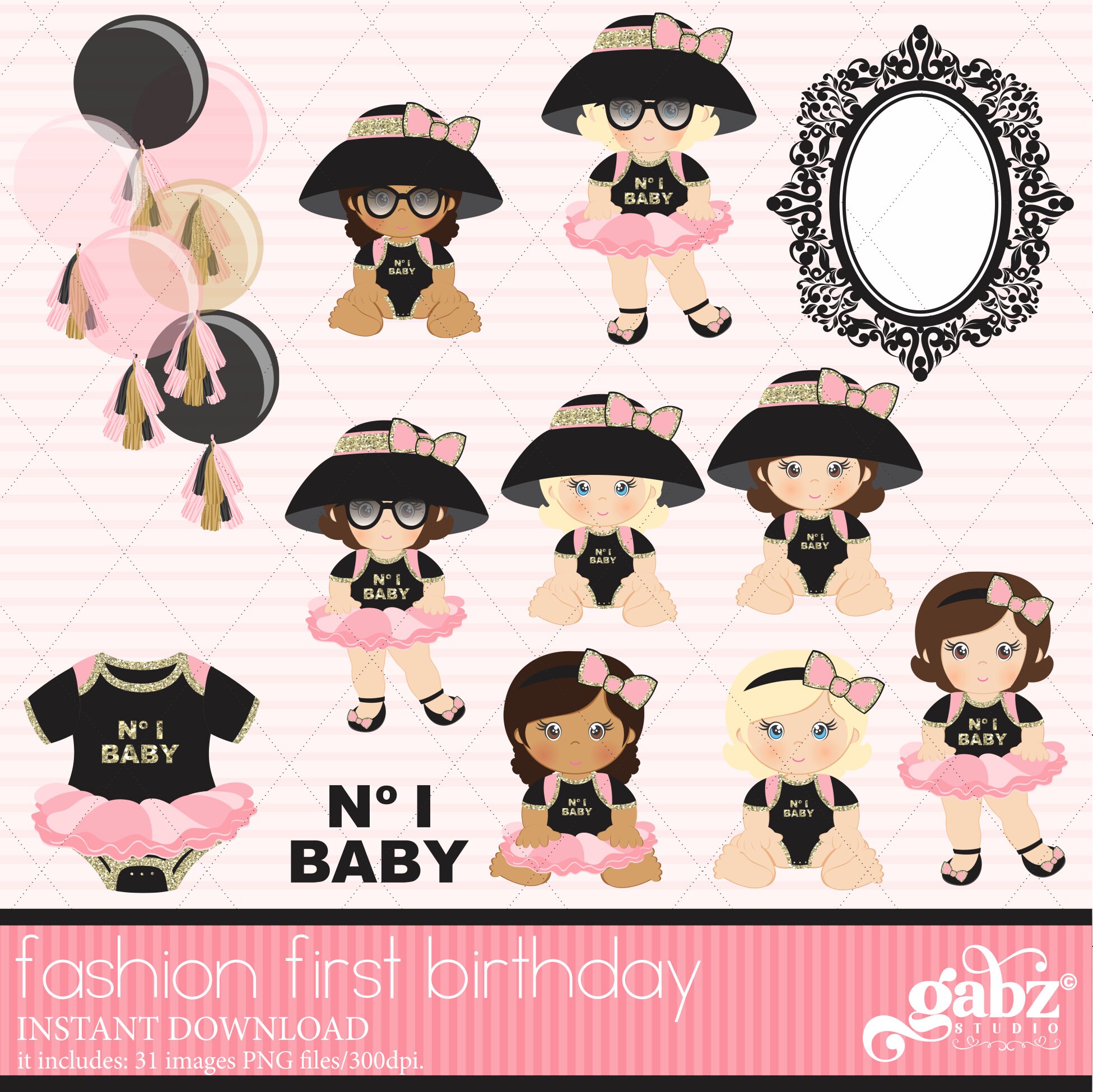 Birthday Gabz Fashion First Birthday Balloons Clipart Party Girls Baby ...