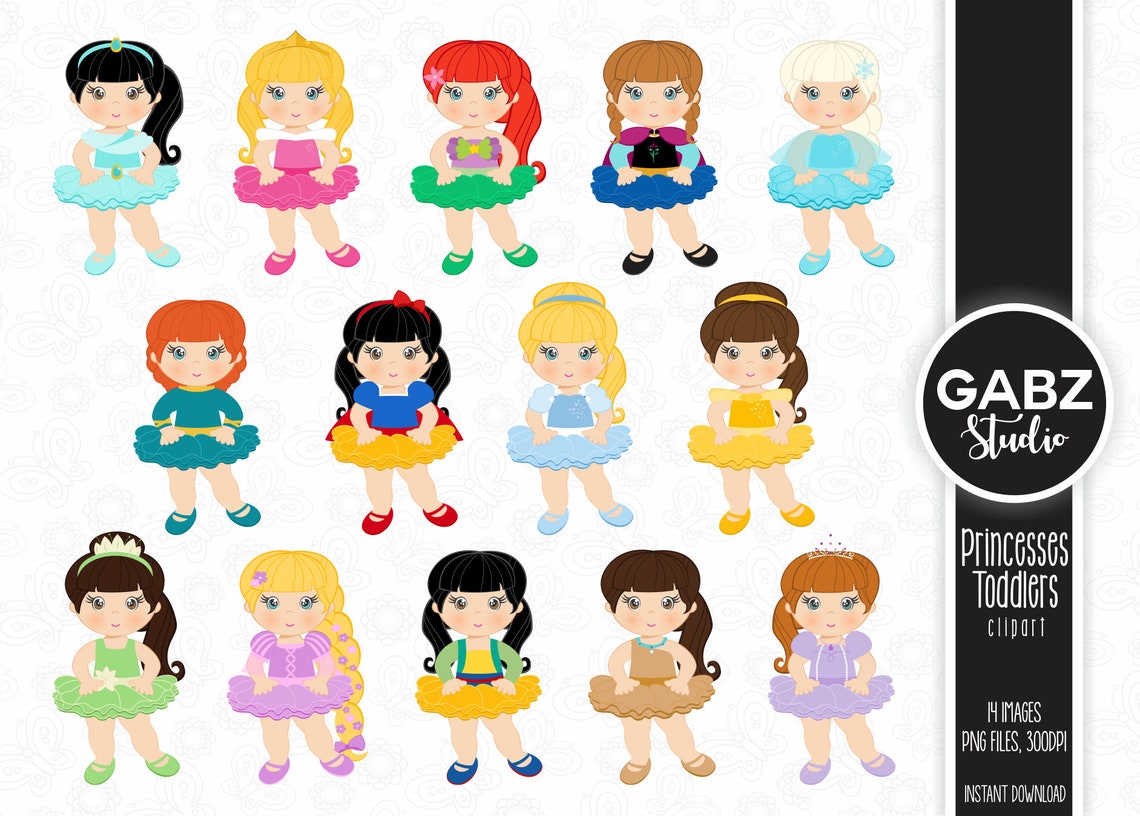Princesses Toddlers Clipart Girls Princess Birthday Baby - Etsy