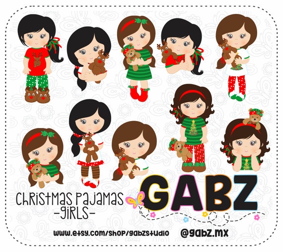 Christmas Pajamas Clipart Girls Holidays Pajamas Merry | Etsy