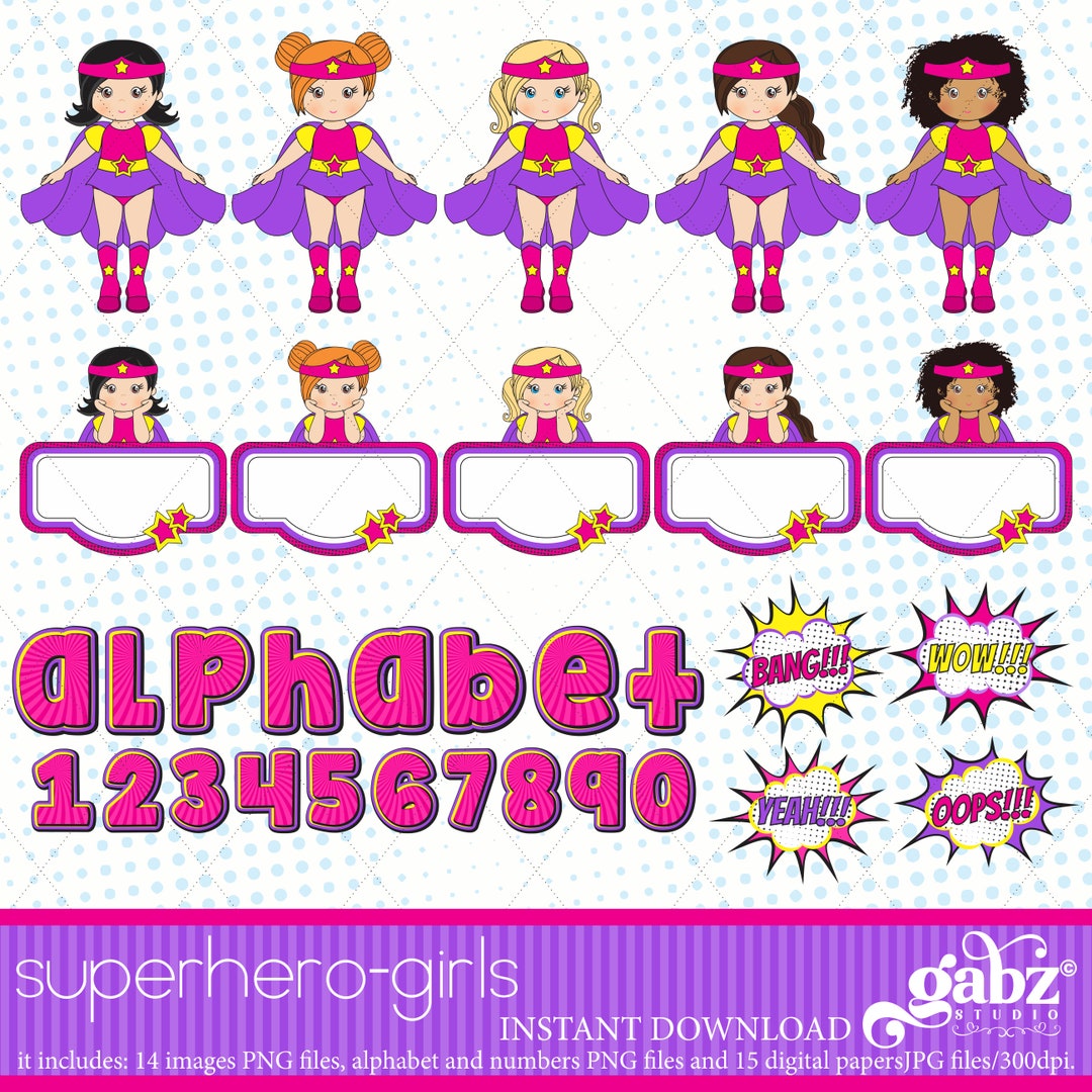Superhero Girl, Supergirl Hero, Clipart, Digital Paper, Alphabet ...