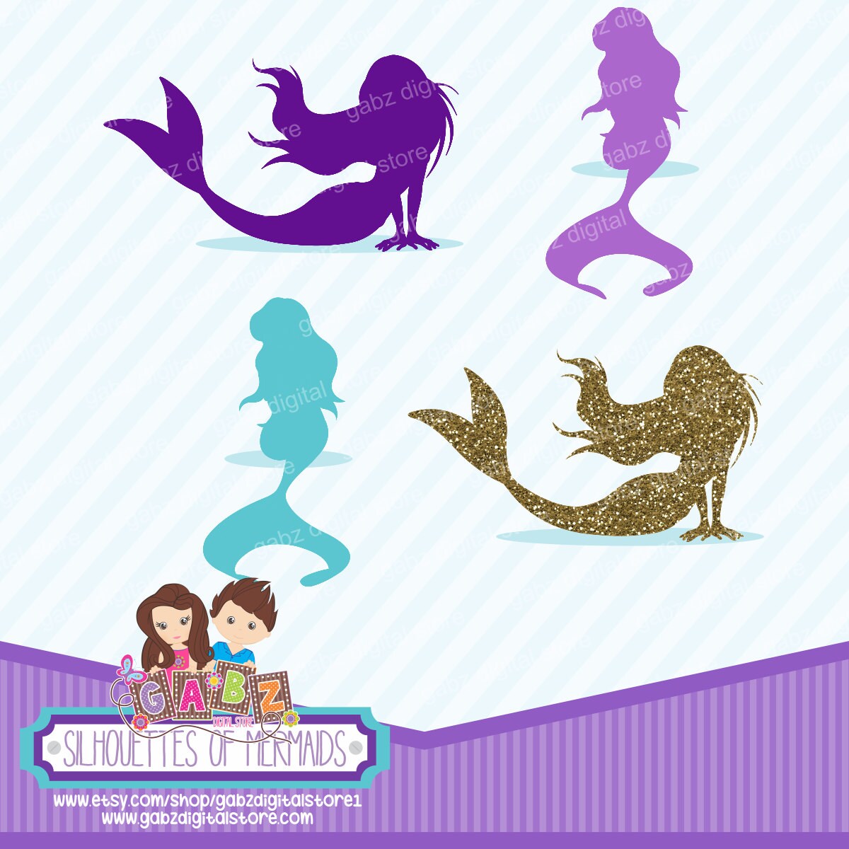 Silhouettes of Mermaids Clipart Birthday Girl Mermaid | Etsy