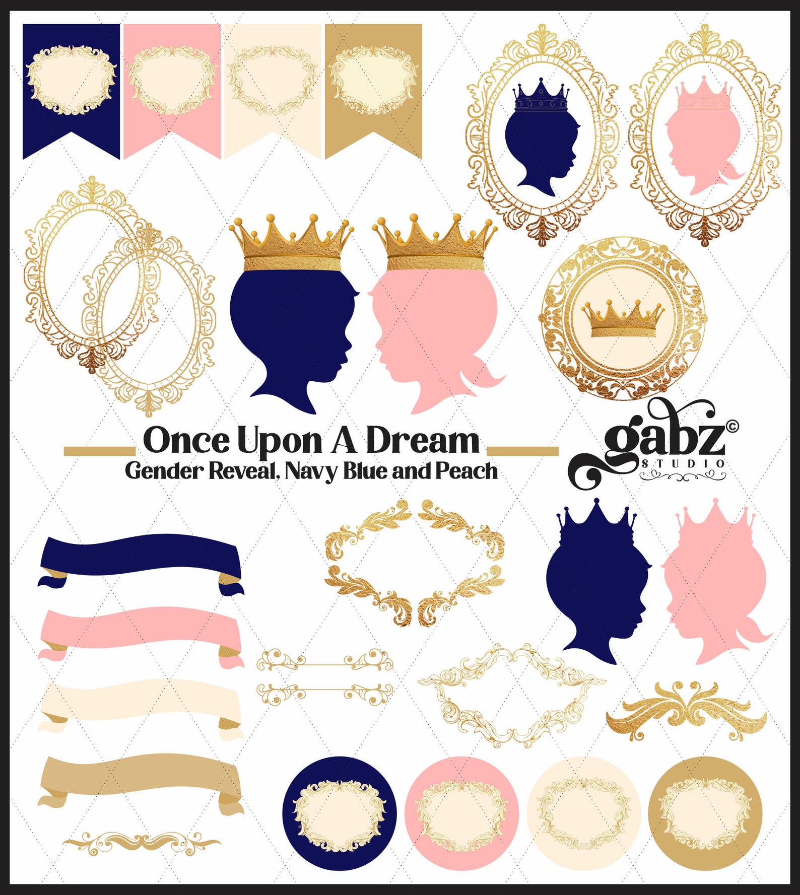 Once Upon a Dream, Gender Reveal, Navy Blue and Peach, Baby Shower ...