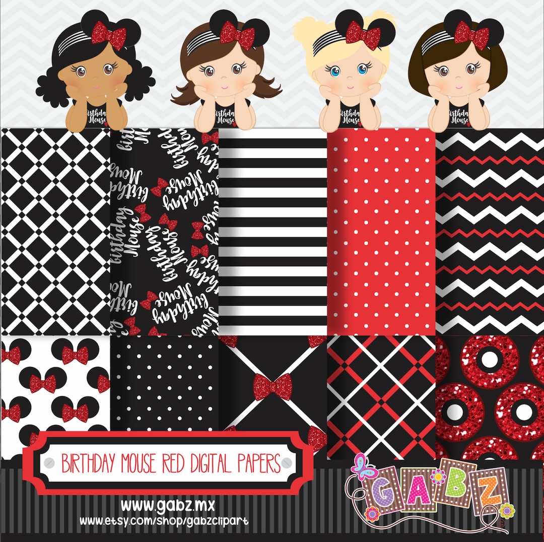 Birthday Mouse Red, Minnie Party Theme, Digital Paper, Clipart ...