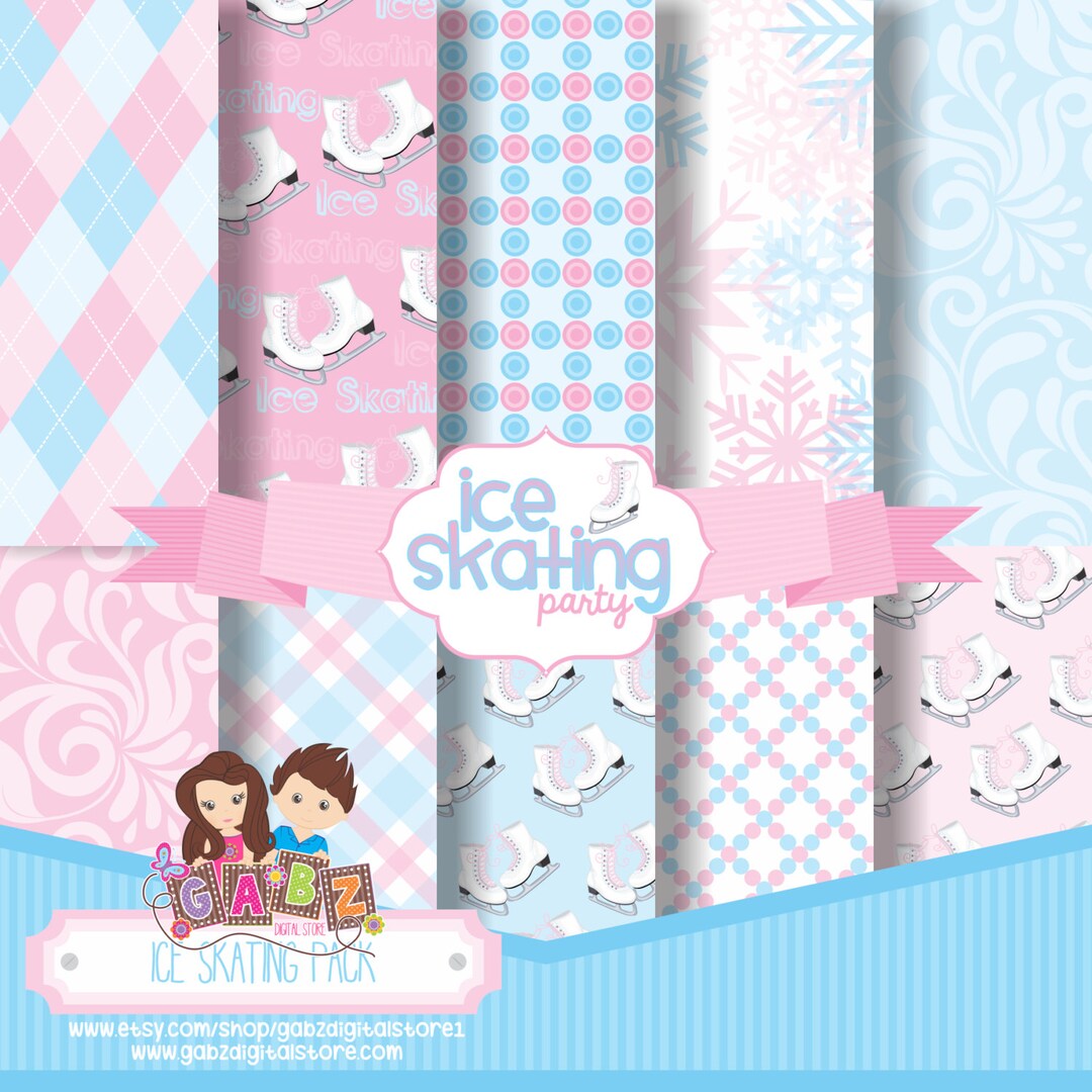 Ice Skating, Clipart, Digital Paper, Birthday Girl, Party Theme, Ice ...