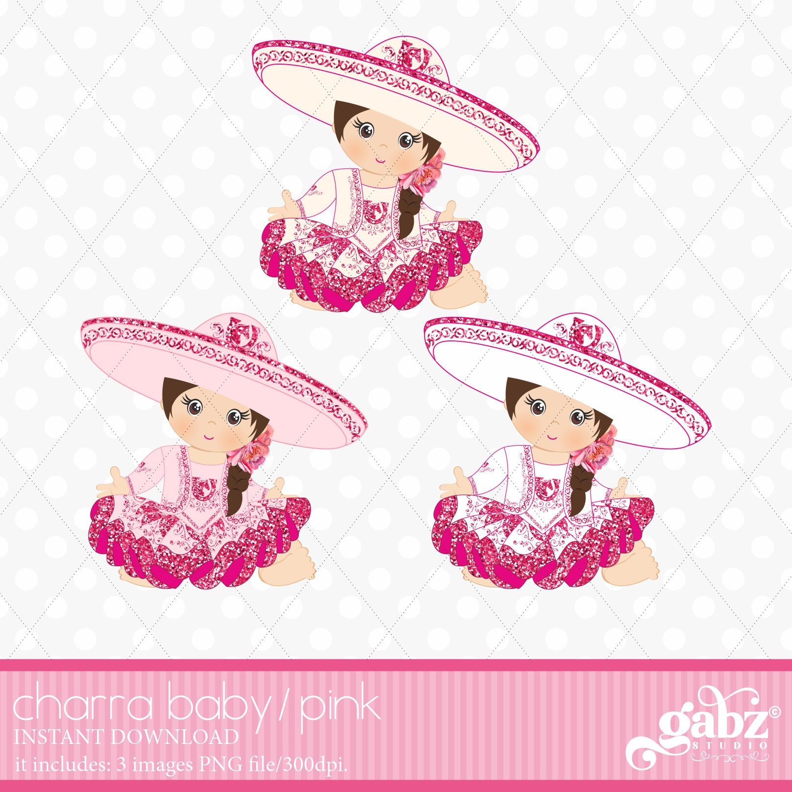 Baby Charra Pink Glitter Baptism Clipart Mexican Fiesta - Etsy
