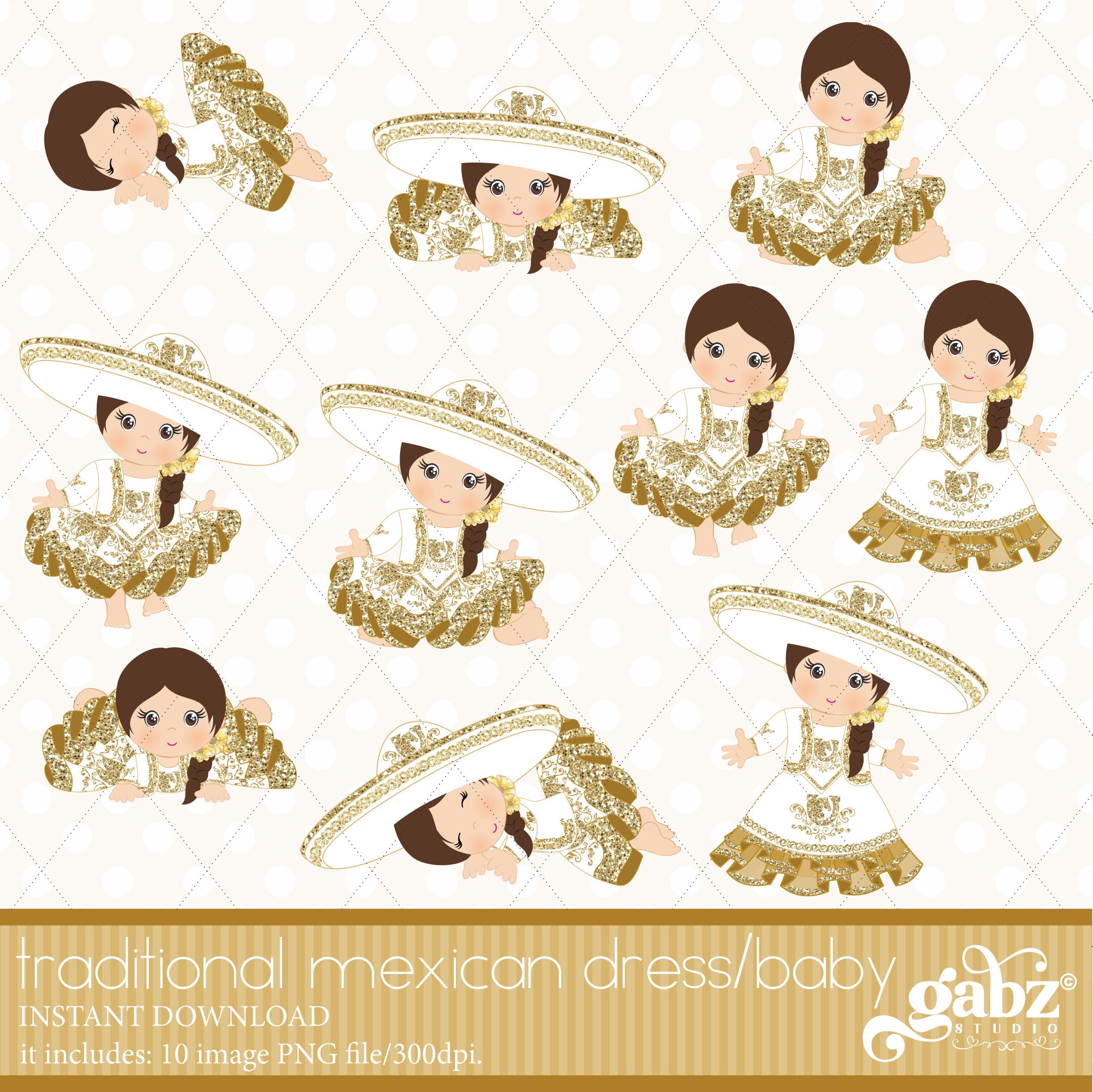 Baby Charra Brillo de Oro y Blanco Bautizo Clipart - Etsy España