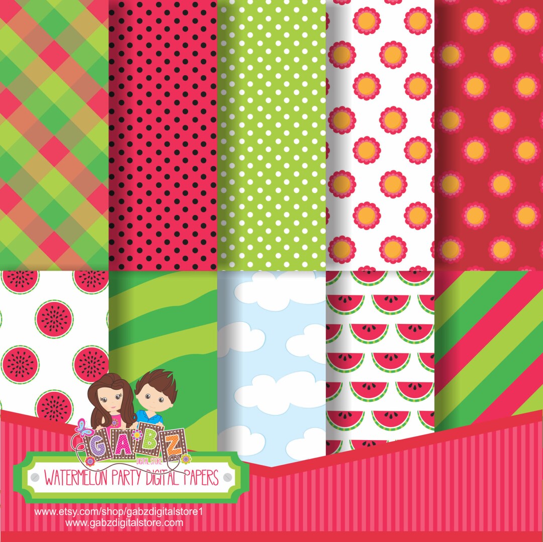 Watermelon Party Digital Papers Girls Party Girl Birthday - Etsy