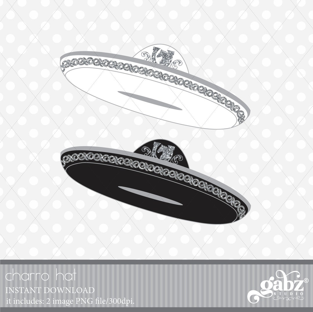 Charro Hat, Black, White, Silver Glitter, Mexican Folklore, Clipart ...