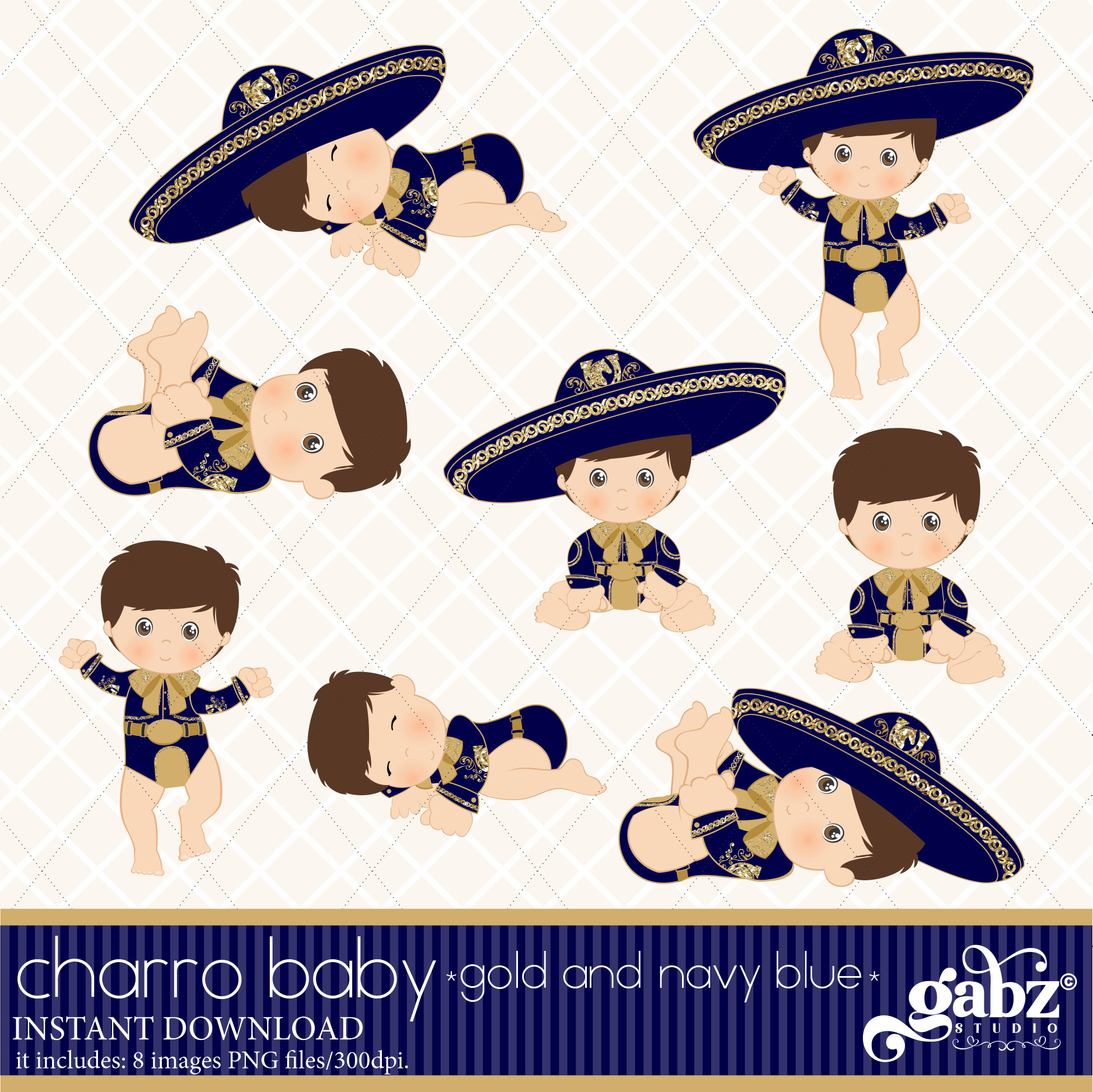 Baby Charro Navy Blue and Gold Baptism Clipart Mexican - Etsy