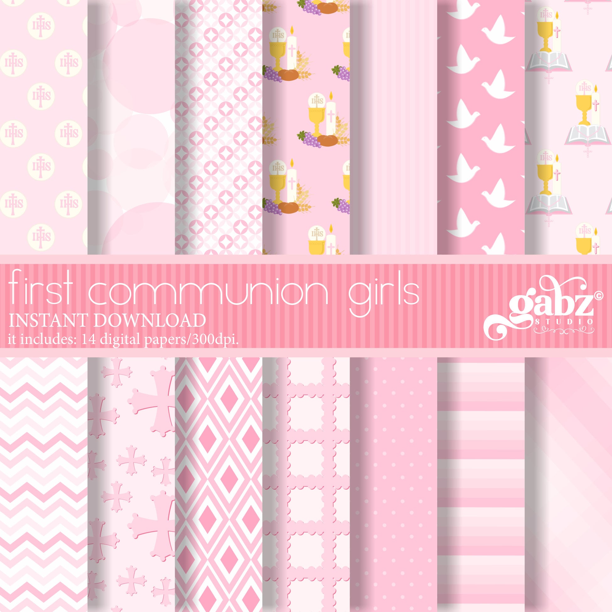 Primera Comunión Papel Digital Fondo Rosa Fondo de | Etsy